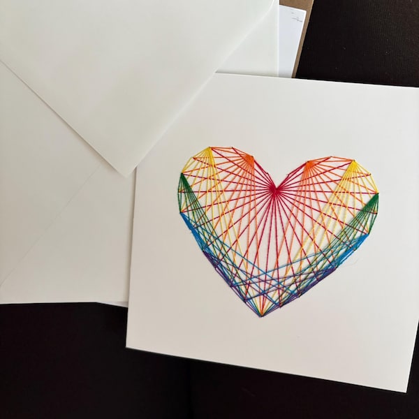 STRING HEART CARD / Purple, Mint, & Pink Heart on White - Etsy