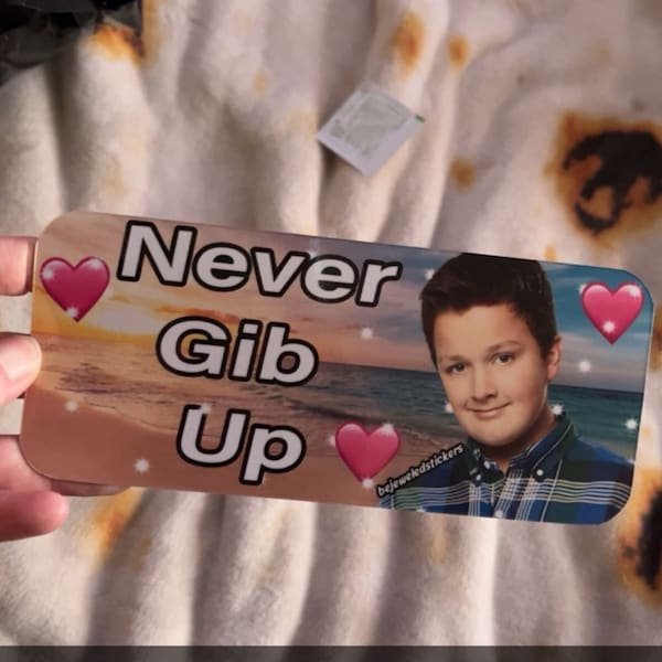 Never Gib up | Funny Nostalgic Motivational Meme Gen Z Sticker, Bumper ...