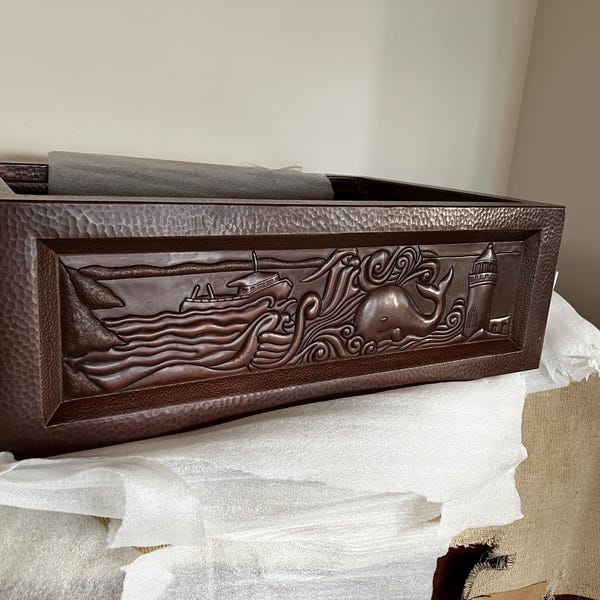 33" Copper Farmhouse Workstation Sink in Rings and Straps Apron Design ...