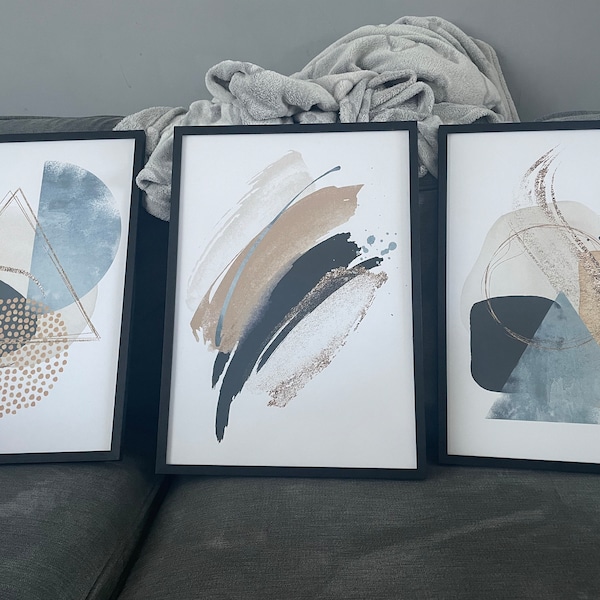 Set of 3 Mid Century Modern Shapes Wall Art Prints in Red, Yellow, Teal ...