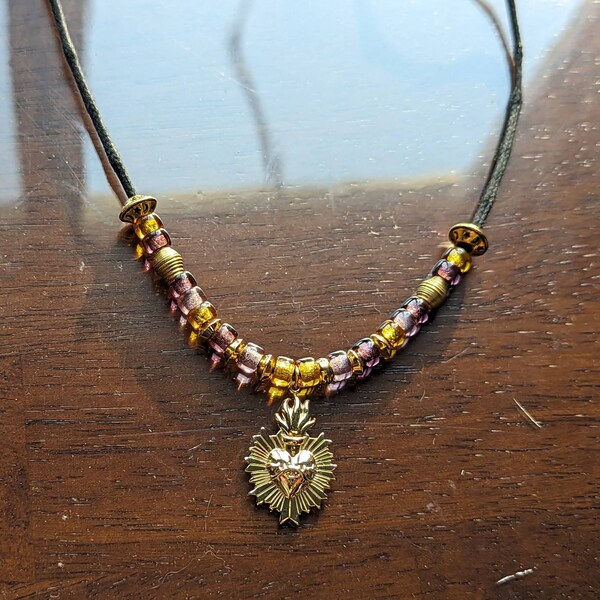 Gold Sacred Flaming Heart With Thorns Charm Necklace 14k Gold Filled ...