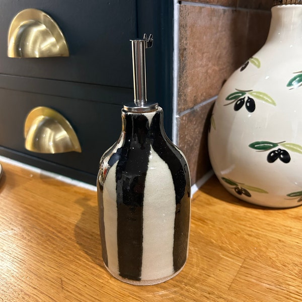 Stripe Ceramic Oil Pourer, 350ml Handmade Bottle, Oil Decanter ...