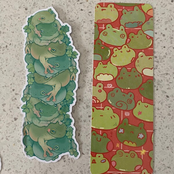 Frog Stack Bookmark | Frog Art | Cute Bookmark | Laminated ...