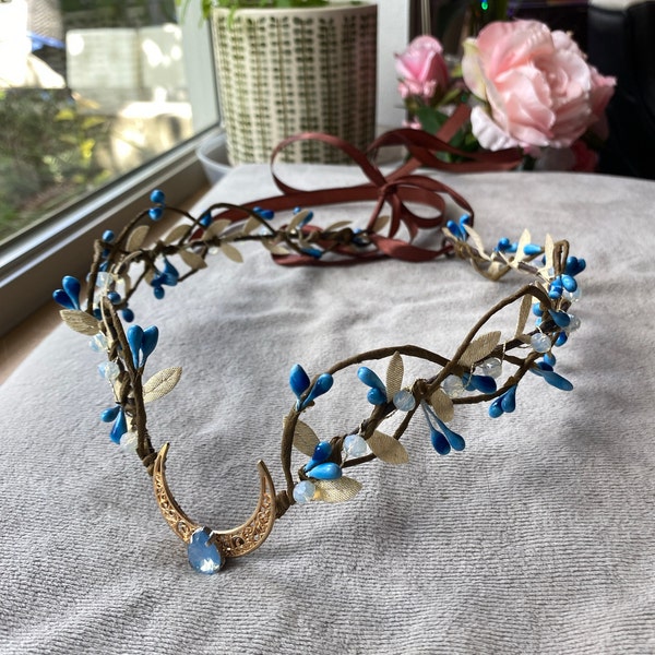 Black Red Moon Crown Vampire Crown Gothic Tiara Black Fairy Headpiece Dark Elven Crown Witch ...