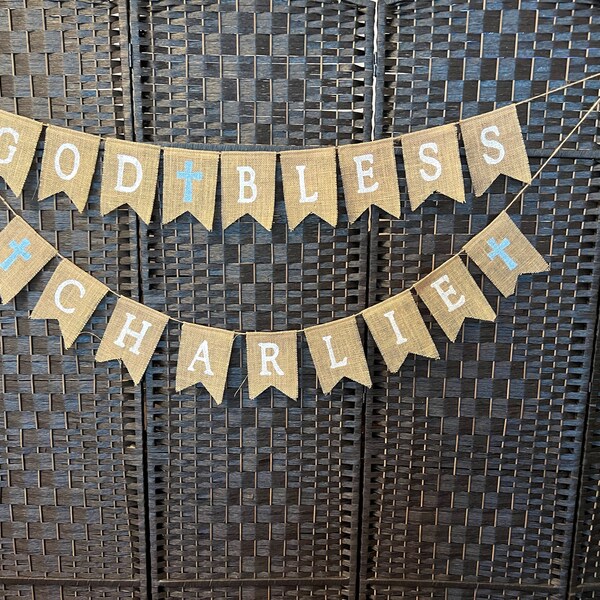 Boy Baptism Banner, First Communion Banner, Baptism Bunting, God Bless ...