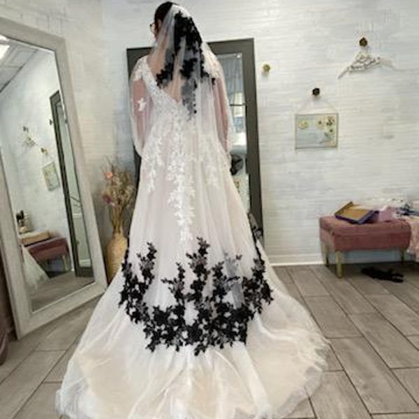 Black & White Veil,black Lace Veil,cathedral Length Veil,wedding Veil ...