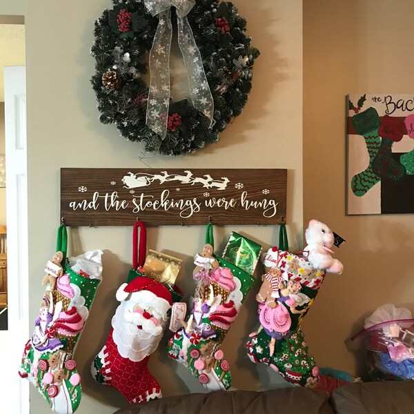 And the Stockings Were Hung Wooden Sign, Stocking Holder Sign, Wooden ...