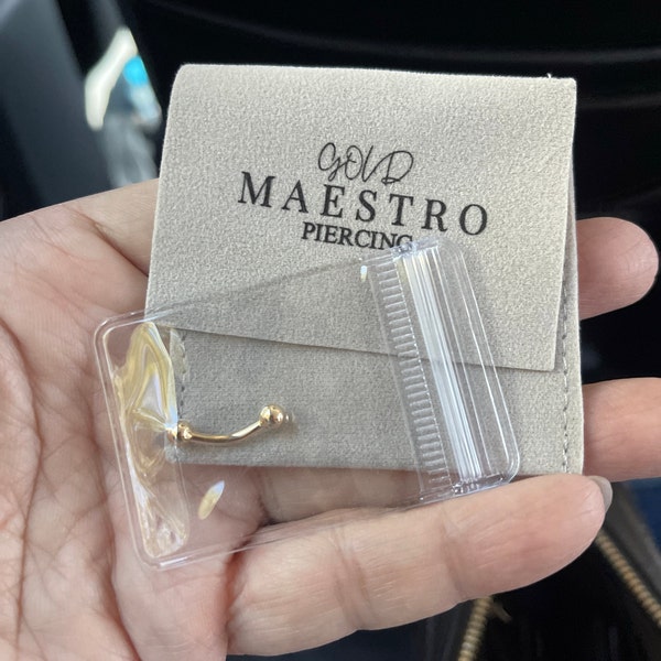 14k Solid Gold Belly Button Ring Navel Piercing Round Two Balls Bar ...