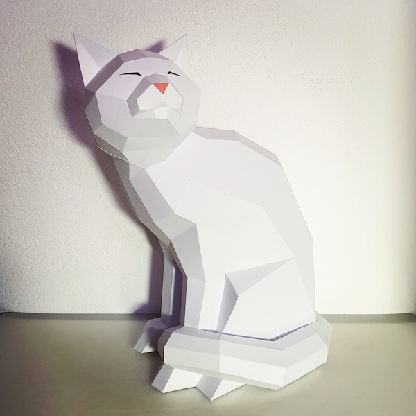 Papercraft Cat, Paper Craft 3D Model, Kitten PDF Template, Cute Low ...