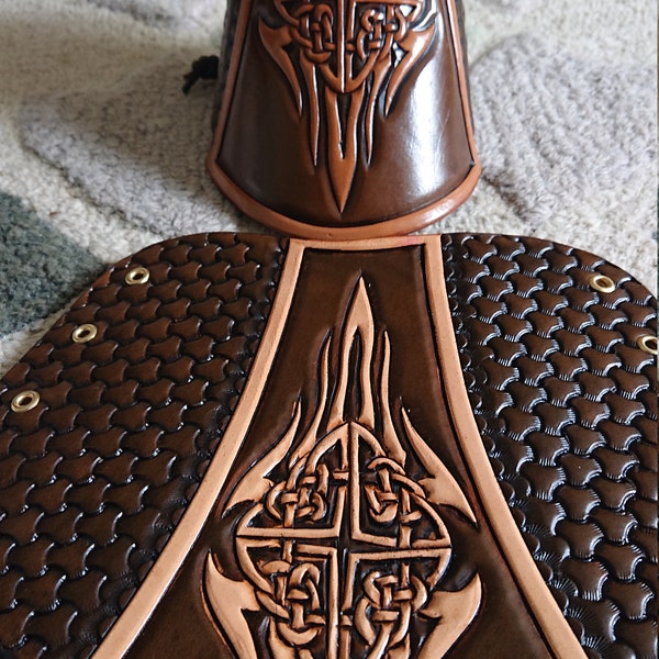 Hand Carved Leather Archery Bracer, Armguard. Celtic Flame Pattern ...