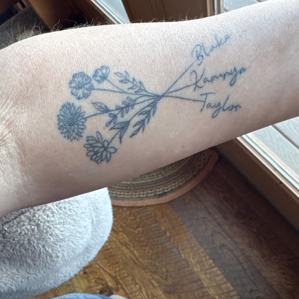 Birthday Flower Name Tattoo • Birth Flower Design • Custom Name Tattoo ...