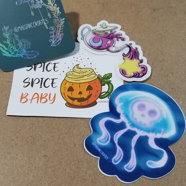 Spilled Cosmic Tea Clear Sticker -- Teapot, Celestial, Moon, Star ...