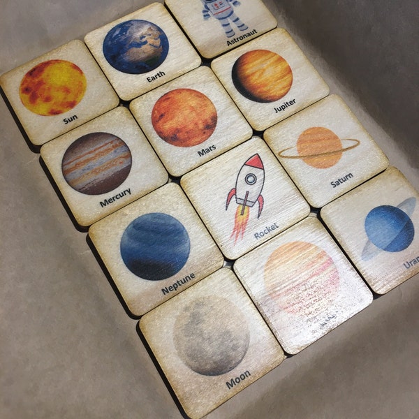 Montessori Wood Space Solar System Moon Phases Memory Game/ French ...