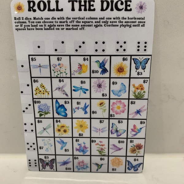 Printable Roll the Dice Savings Challenge Game, Money Savings Challenge ...