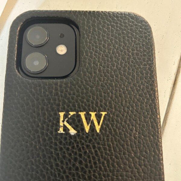 Personalized Leather Case iPhone 12, Monogram Engraved Pebble Vegan ...