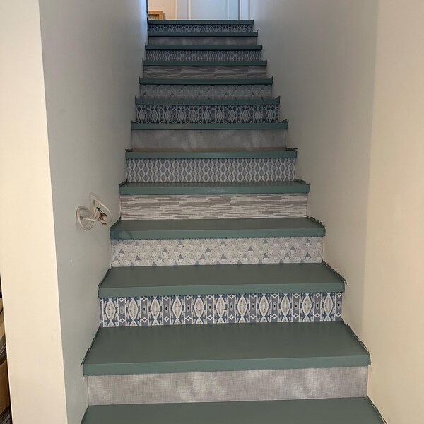 Stair Riser Sticker Set, Peel and Stick 10 Strips, Gray Marble Stone ...