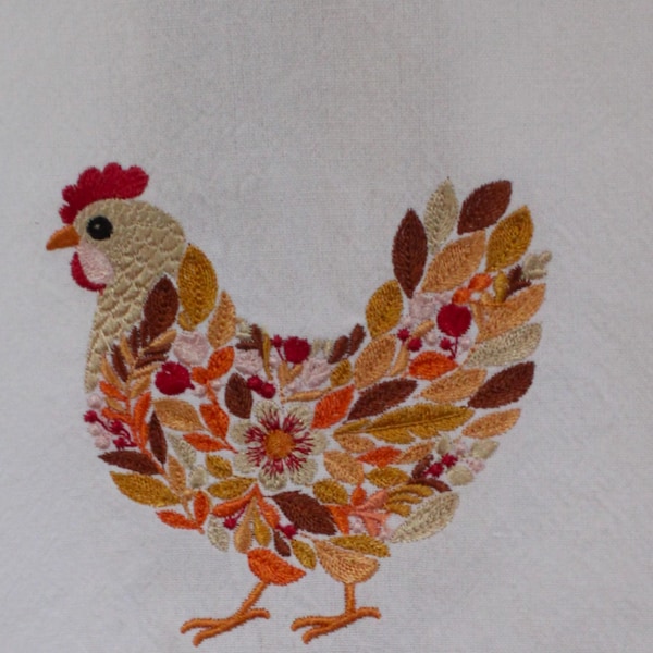 Floral Chicken Embroidery Design: Rustic Farmhouse Hen, Chiken ...