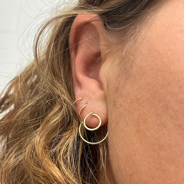 Double Hoop Twist Earrings • 8 Mm Two Piercing Earring • Tiny Huggie ...