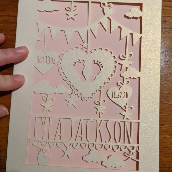 Personalised Papercut Baby Card,new Baby, Birth Announcement, Birth ...