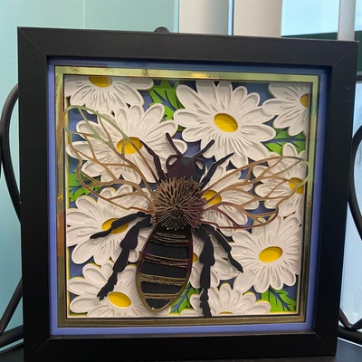 3d Bee and Daisies Shadow Box Svg, 3d Bee Shadow Box Svg, 3d Daisy ...