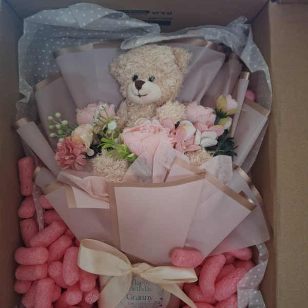Personalised Graduation Teddy Flower Bouquet, Forever Keepsake, Artificial Flowers ...