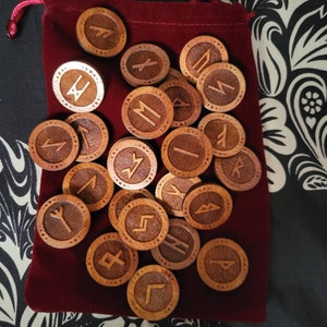 Wooden Runic Set, 25 Pcs With Velvet Pouch Wood Runes Elder Futhark - Etsy