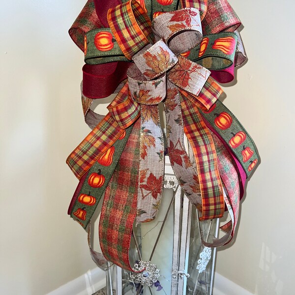 Large Fall Bow for Front Porch or Mailbox Fall Decor Mixed Ribbon Bow ...