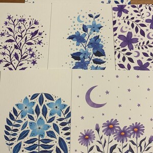 Set of 6 Cosmic Floral Postcards Moon and Stars Collection Space ...