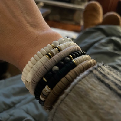 Bracelet for Women Beaded, Heishi Bead Bracelet Stack Custom, Boho Jewelry Set, Handmade Bead ...