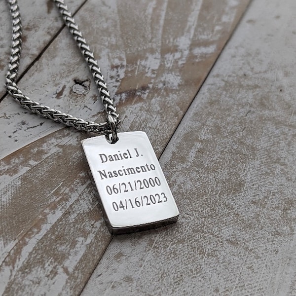 Mens Custom Pendant Necklace, Personalized Engraved Pendant 19mm X 30mm ...