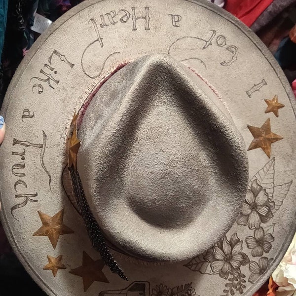 Black Moon Phases Painted Hat Suede Hat Rancher Hat Ladies Western Hat ...