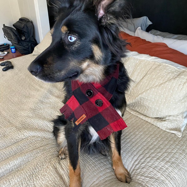 Dog Scarf Winter Fleece Dog Scarf, Red Buffalo Check Dog Scarf ...