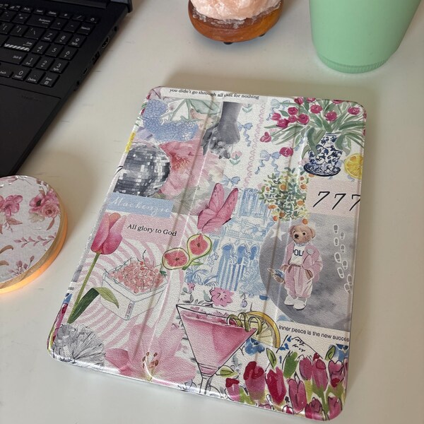 Pink Scribble Drawings Aesthetic Scrapbook iPad Case With Pen Slot ...