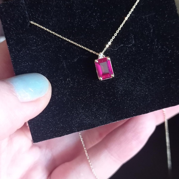 Real Diamond 14K Solid Gold Rectangle Pink Tourmailine Necklace ...