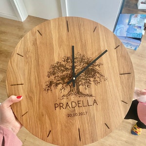 Oak Wood Wall Clock Engraved Personalised Custom Unique Family Wedding ...