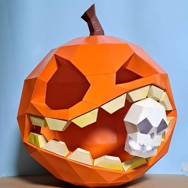 Papercraft Halloween Pumpkin With Skull, Low Poly Pumpkin and Skull ...