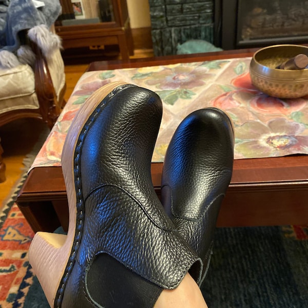 Black Bobbie Clog Boots | Leather Ankle Boots | Classic Booties | Women ...