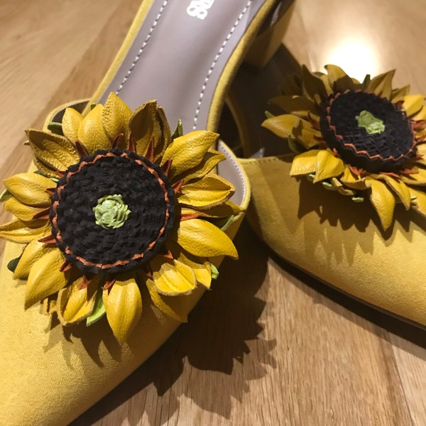 Yellow Leather Sunflower Flower Shoe Clips - Etsy