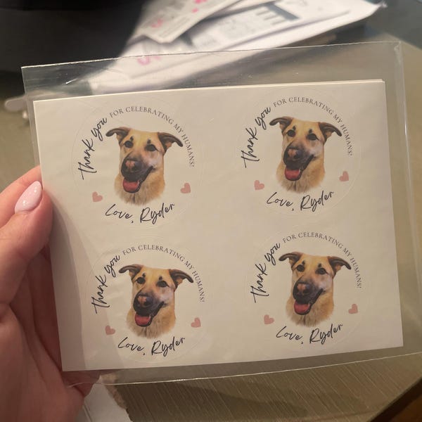 Custom Dog Wedding Favor Stickers, Dog of Honor Personalized Pet Photo ...