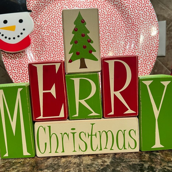 Merry Christmas Block Set | Table Centerpiece | Holiday Decoration ...