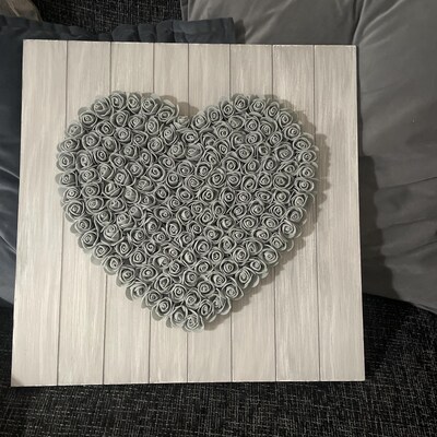 Wooden Hanging Rustic Shabby Chic Foam Rose Heart Plaque Grey White ...
