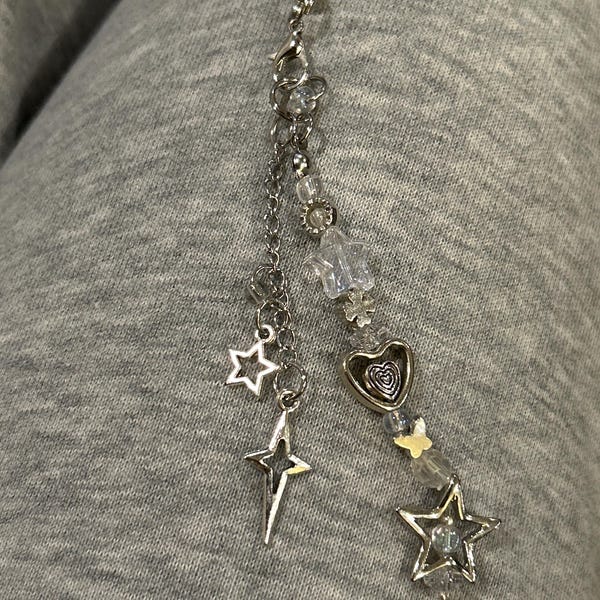 Cyber Stars Phone Straps ~ Beaded Keychain Charm Clear Silver Alt ...