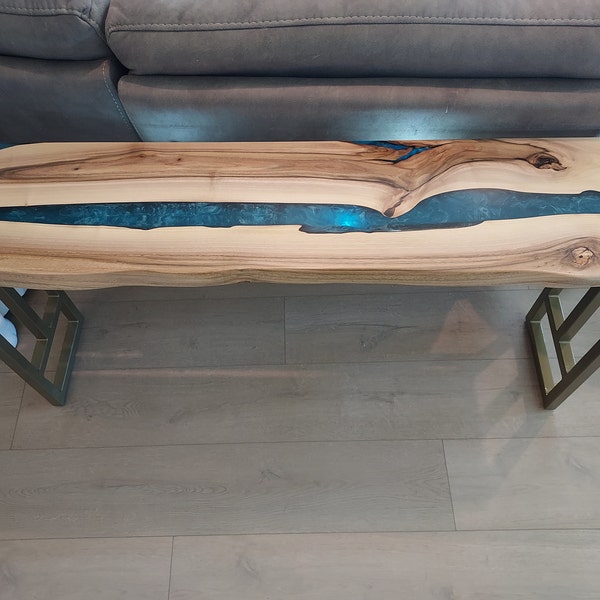 Walnut Live Edge Epoxy Console Table, Tall Narrow Entryway or Hallway ...