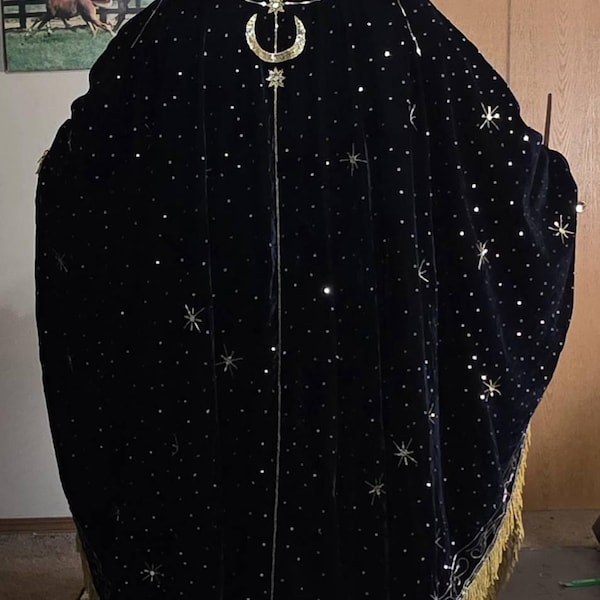 Custom Starry Night Cloak Golden Embroidery Velvet Cape Celestial ...