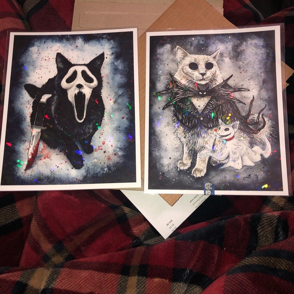 Ghost Hiss - Fine Art Watercolour Horror Black Cat Print - Etsy