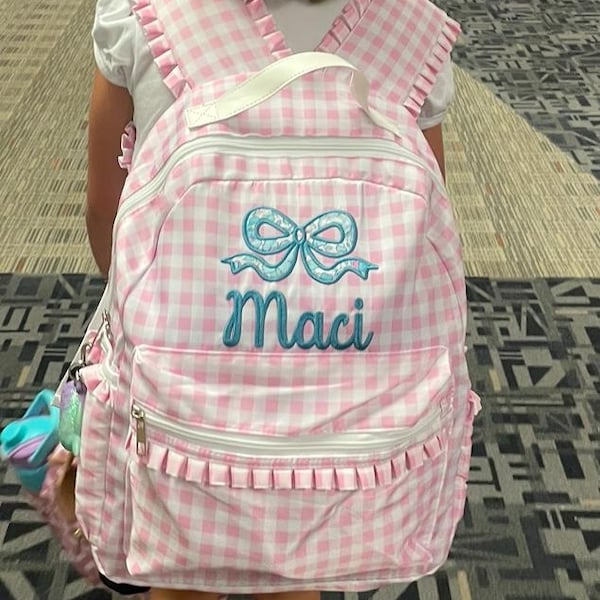 Monogrammed Pink Gingham Backpack With Ruffles: Girls Back-to-school - Etsy