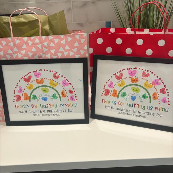 Rainbow Heart Fingerprint Art, Teacher Appreciation Gift From Students ...