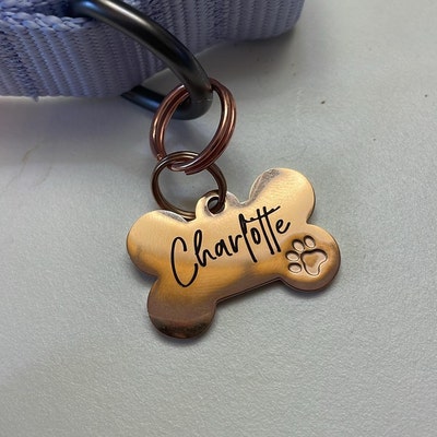 Rose Gold Personalized Dog Bone ID Tag With Dog Paw Imprint, Name ID ...