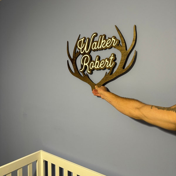 3D Personalized Deer Antler Sign | Boy's Antler Name Sign | Deer ...