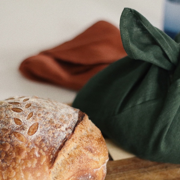 Linen Bento Bag, Natural Linen Bread Loaf Wrap Bag, Food Wrapping Knot ...